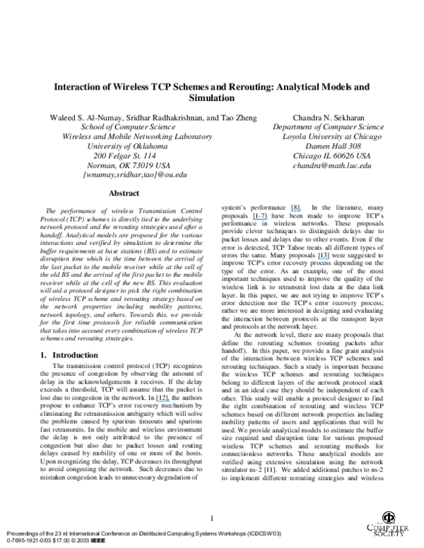 Pdf Interaction Of Wireless Tcp Schemes And Rerouting Analytical