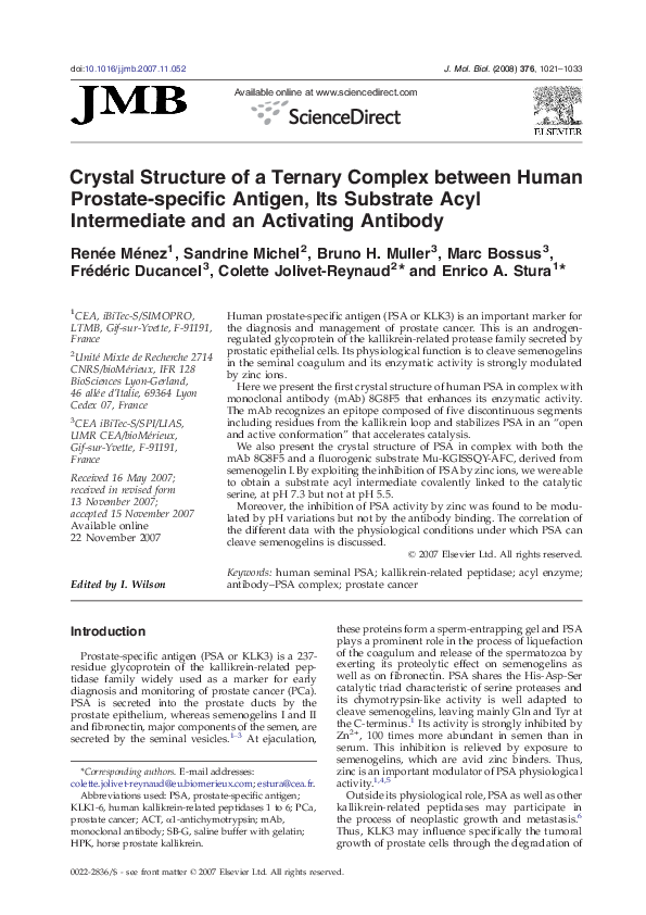 (PDF) Crystal Structure of a Ternary Complex between Human Prostate ...