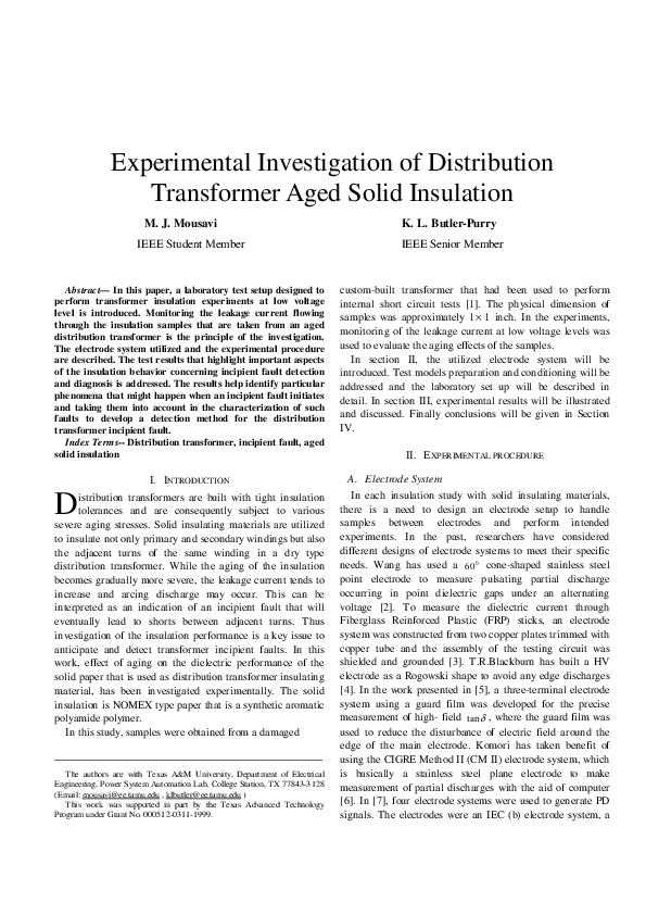 Pdf Experimental Investigation Of Distribution Transformer Aged Solid Insulation Mirrasoul
