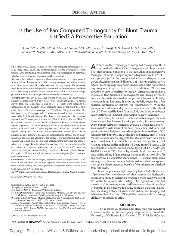(PDF) Is the Use of Pan-Computed Tomography for Blunt Trauma Justified ...