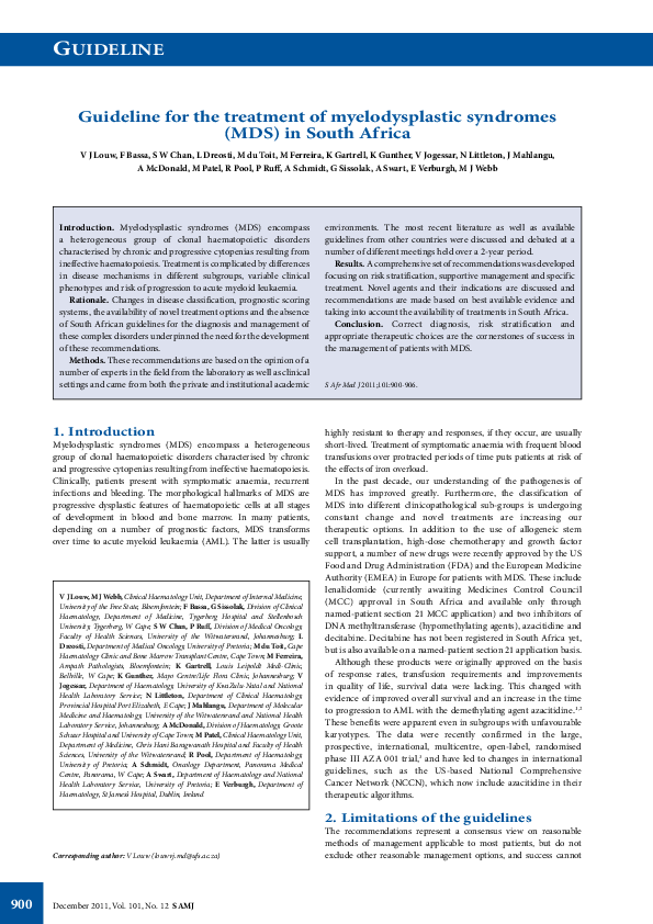 (PDF) Guidelines for the treatment of myelodysplastic syndromes (MDS ...