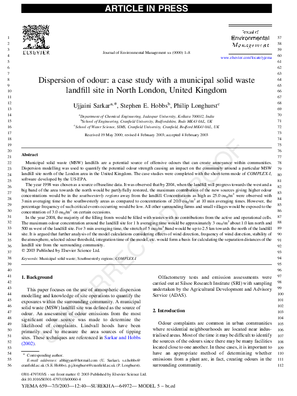 (PDF) Dispersion of odour: a case study with a municipal solid waste ...