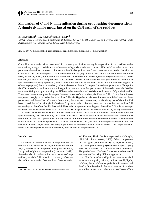 (PDF) Simulation of C and N mineralisation during crop residue ...