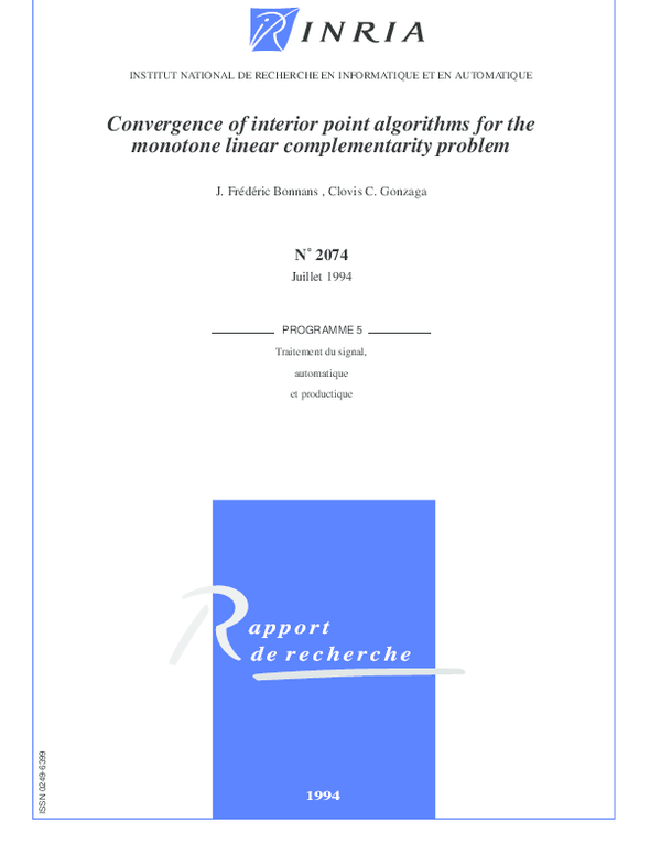 Pdf Convergence Of Interior Point Algorithms For The Monotone Linear