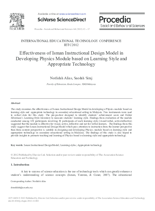 (PDF) Effectiveness of Isman Instructional Design Model in Developing Physics Module based on ...