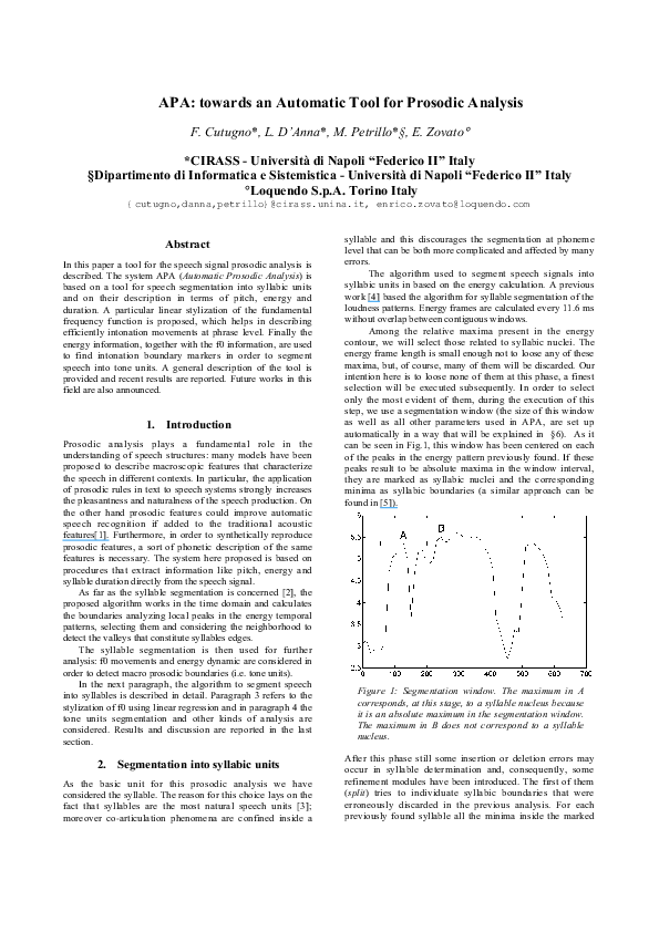 (PDF) APA: Towards an automatic tool for prosodic analysis