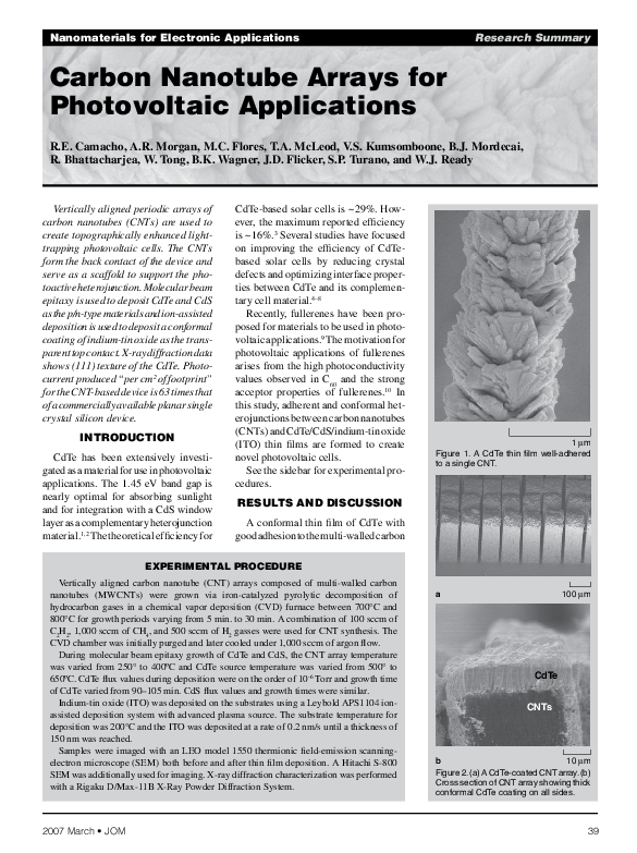 (PDF) Carbon nanotube arrays for photovoltaic applications