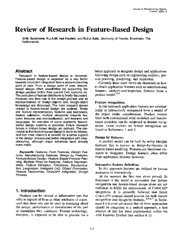 (PDF) Review of research in feature-based design