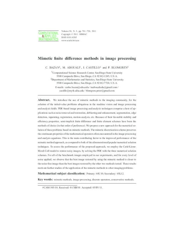 Pdf Mimetic Finite Difference Methods In Image Processing