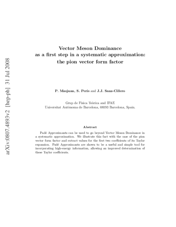 Pdf Vector Meson Dominance As A First Step In A Systematic