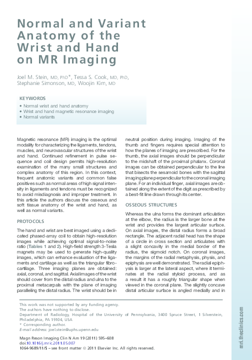 (PDF) Normal and variant anatomy of the wrist and hand on MR imaging