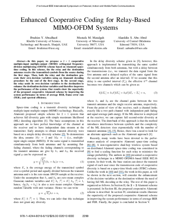 Pdf Enhanced Cooperative Coding For Relay Based Mimo Ofdm Systems