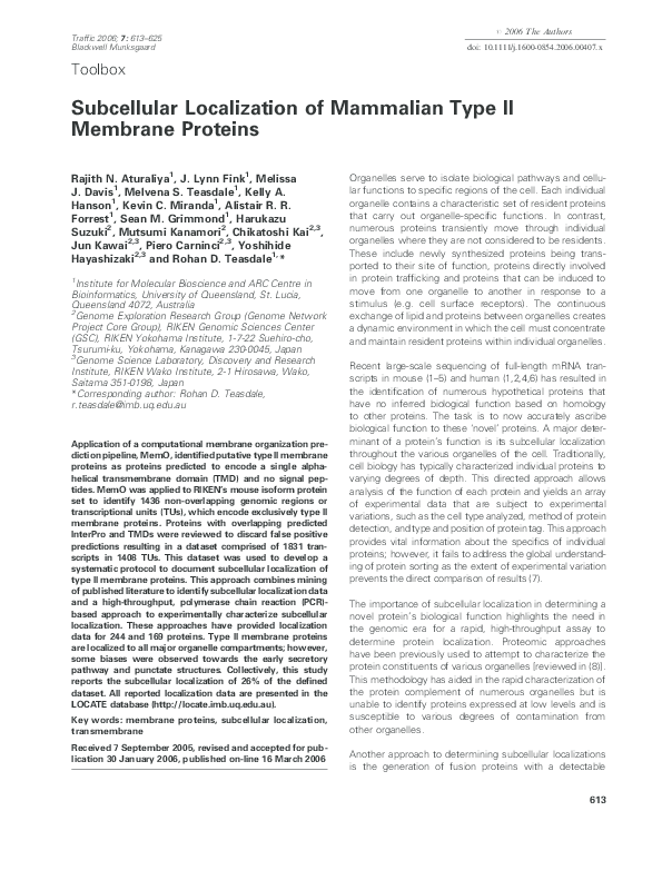 (PDF) Subcellular Localization of Mammalian Type II Membrane Proteins