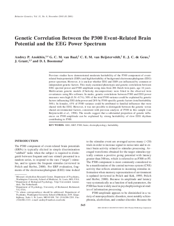 (PDF) Genetic correlation between the P300 event-related brain potential and the EEG power spectrum