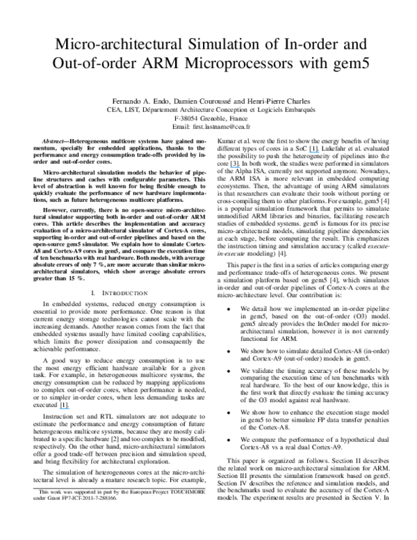 (PDF) Micro-architectural simulation of in-order and out-of-order ARM microprocessors with gem5