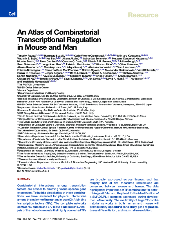Pdf An Atlas Of Combinatorial Transcriptional Regulation In Mouse And Man