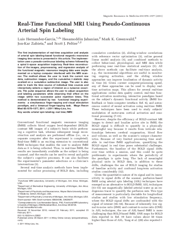 (PDF) Real-time functional MRI using pseudo-continuous arterial spin labeling