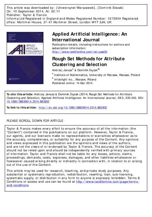 Pdf Rough Set Methods For Attribute Clustering And Selection