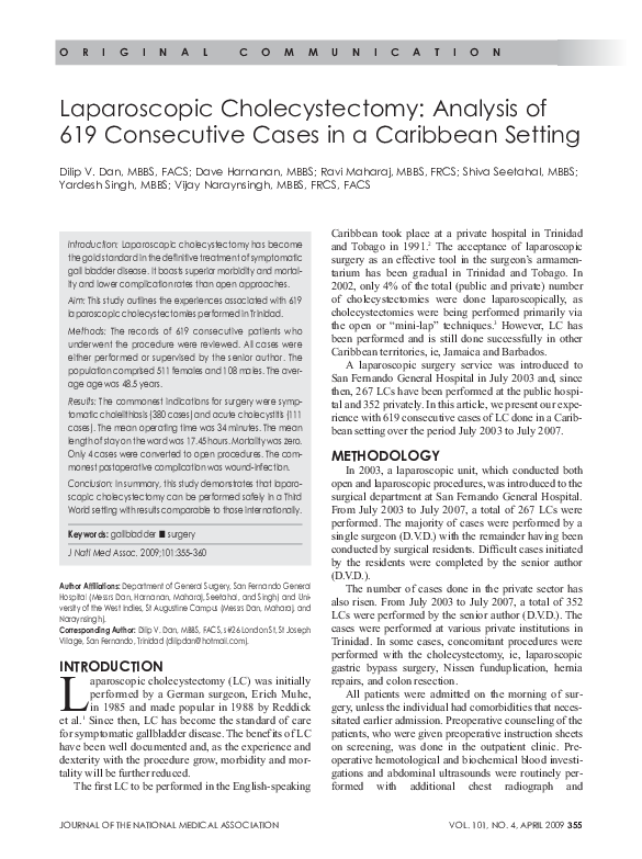 (PDF) Laparoscopic Cholecystectomy: 619 Cases in Trinidad