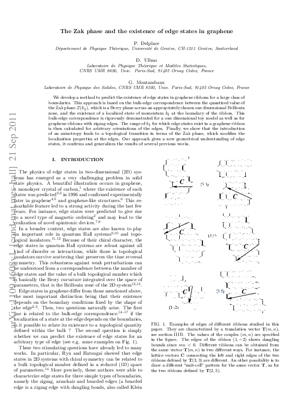 (PDF) Zak phase and the existence of edge states in graphene