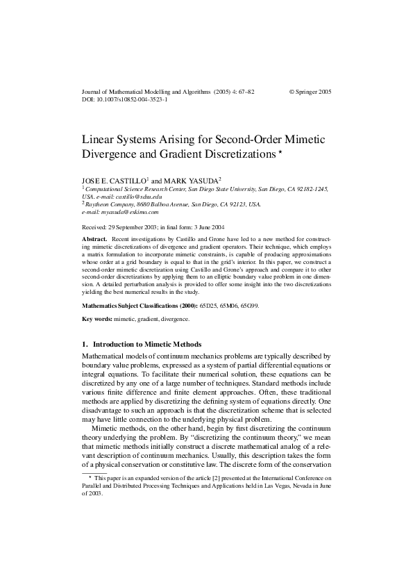 Pdf Linear Systems Arising For Second Order Mimetic Divergence And Gradient Discretizations