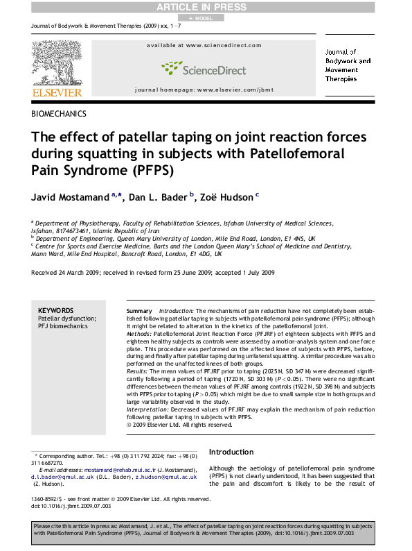 (PDF) The effect of patellar taping on joint reaction forces during ...