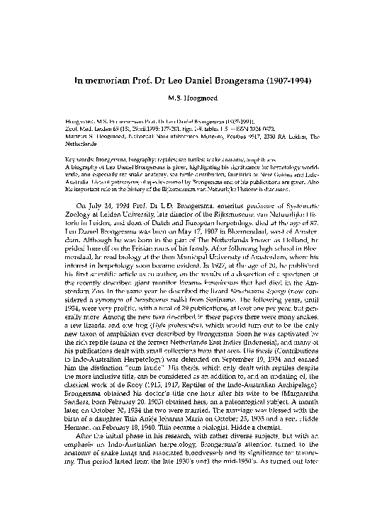 (PDF) In memoriam Prof. Dr. Leo Daniel Brongersma (1907-1994)