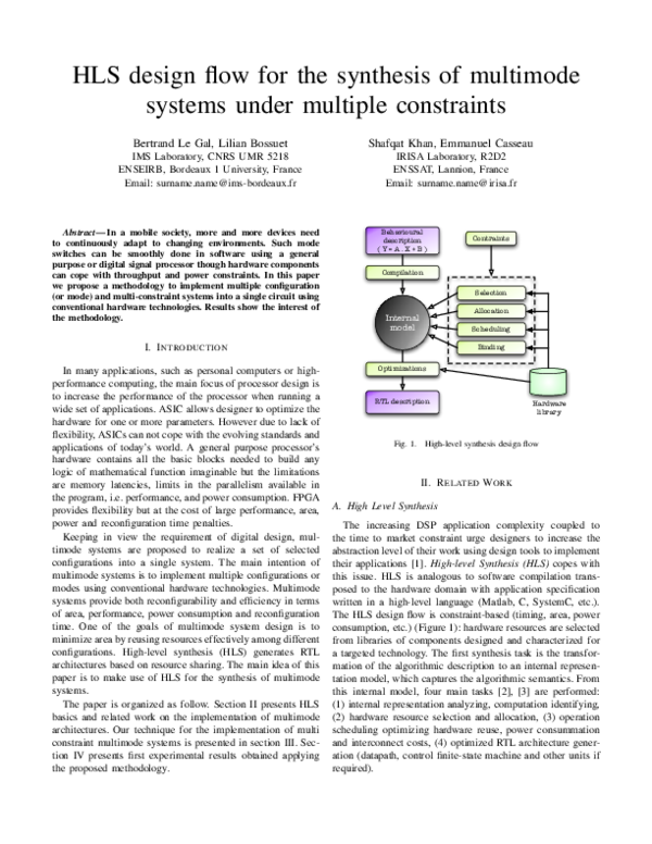 Pdf Hls Design Flow For The Synthesis Of Multimode Systems Under Multiple Constraints