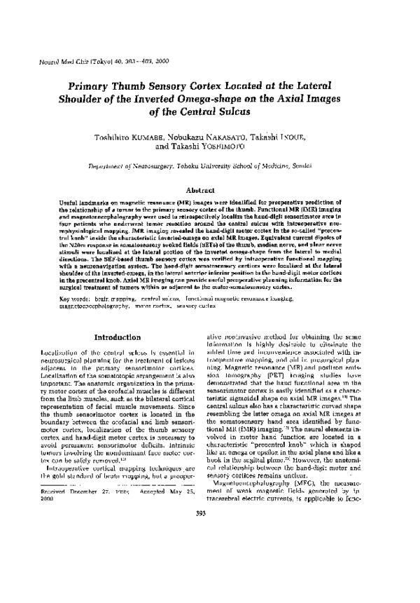 (PDF) Primary Thumb Sensory Cortex Located at the Lateral Shoulder of ...