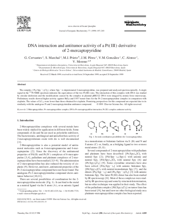 (PDF) DNA interaction and antitumor activity of a Pt(III) derivative of ...