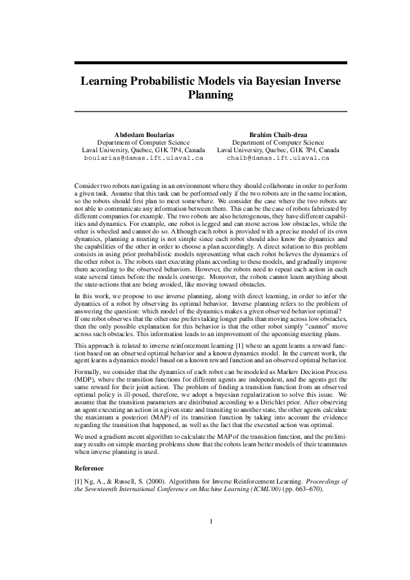 (PDF) Learning Probabilistic Models via Bayesian Inverse Planning | Abdeslam Boularias ...