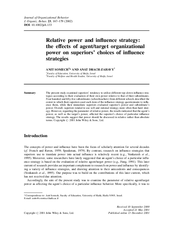 (PDF) Relative power and influence strategy: the effects of agent ...