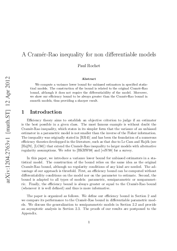 (PDF) A Cramér–Rao inequality for non-differentiable models