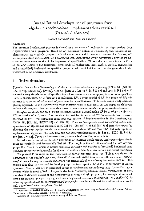 (PDF) Toward formal development of programs from algebraic specifications: Parameterisation ...