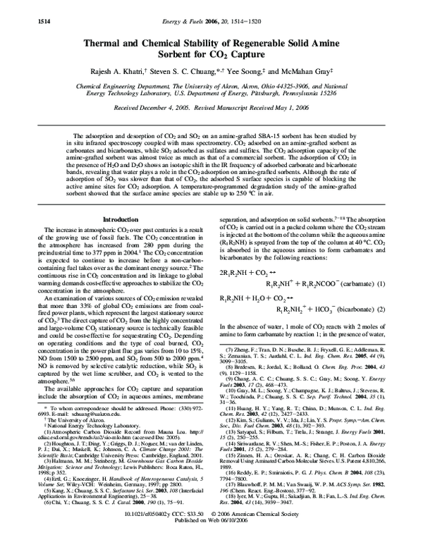 (PDF) Thermal and Chemical Stability of Regenerable Solid Amine Sorbent ...