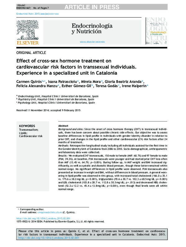 (PDF) Effect of cross-sex hormone treatment on cardiovascular risk ...