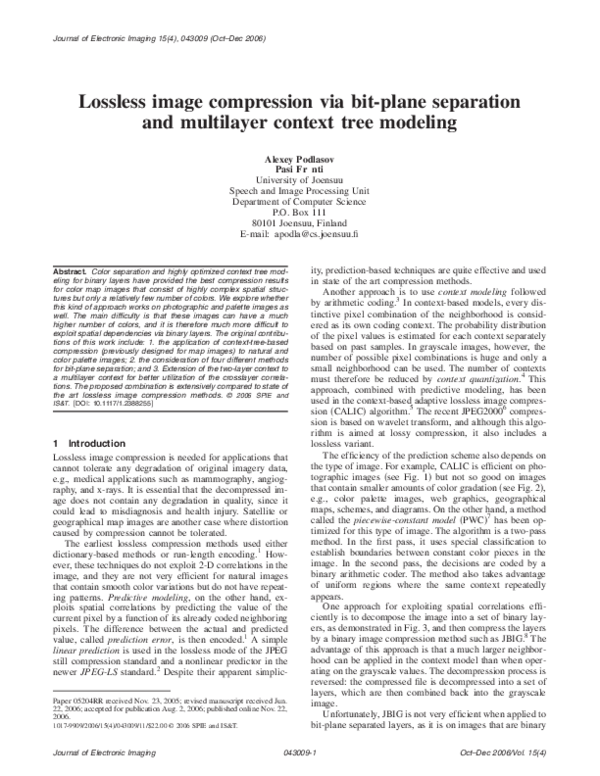 Pdf Lossless Image Compression Via Bit Plane Separation And Multilayer Context Tree Modeling