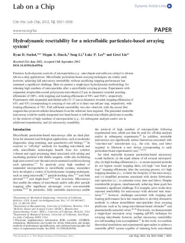 (PDF) Hydrodynamic resettability for a microfluidic particulate-based arraying system