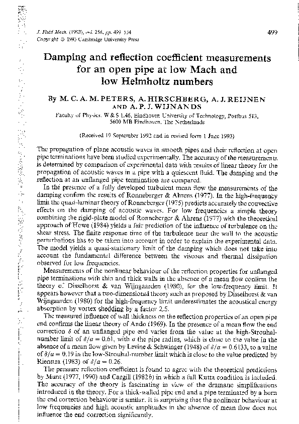 (PDF) Damping and reflection coefficient measurements for an open pipe ...