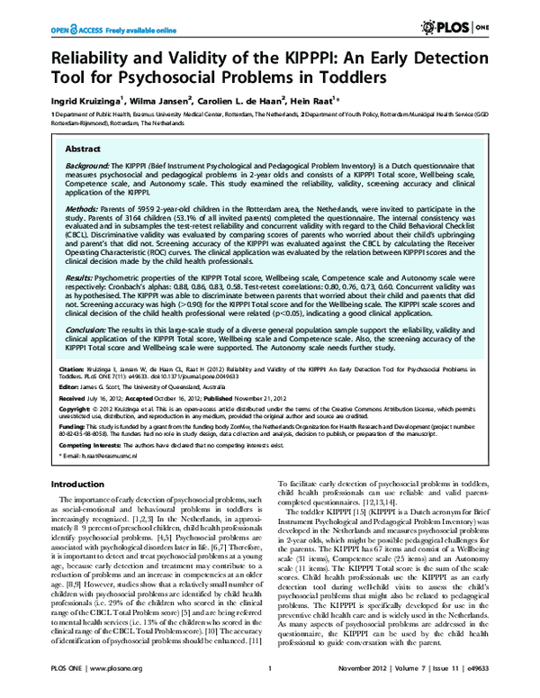 (PDF) Reliability and Validity of the Dutch Version of the Brief Infant ...