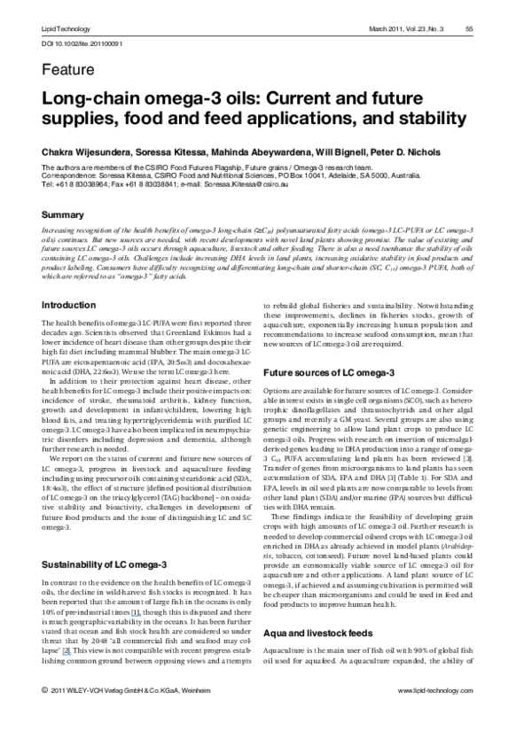 (PDF) Long-chain omega-3 oils: Current and future supplies, food and ...