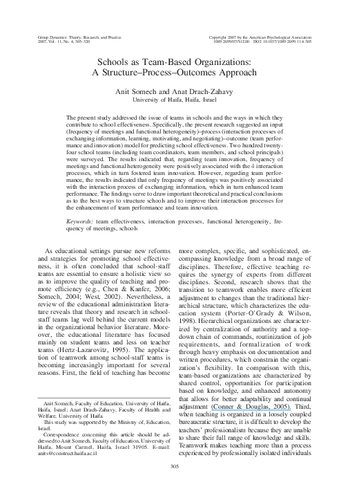 (PDF) Schools as team-based organizations: A structure-process-outcomes ...