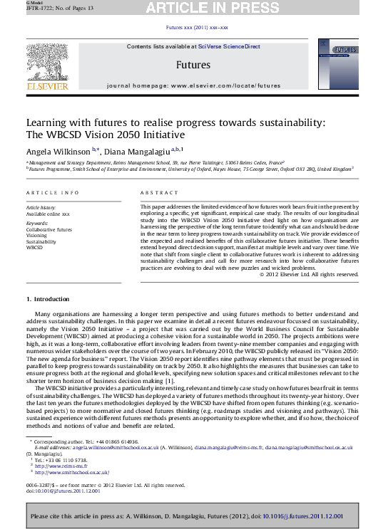 (PDF) Learning with futures to realise progress towards sustainability ...