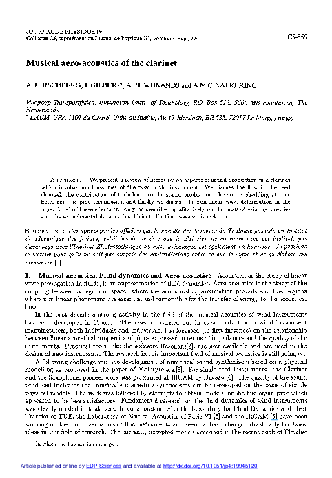 (PDF) Musical aero-acoustics of the clarinet