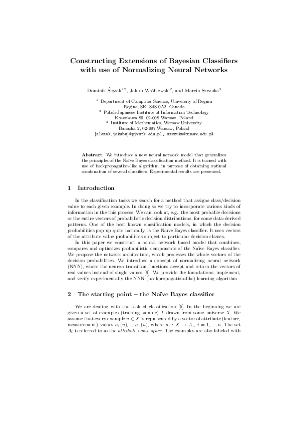(PDF) Constructing Extensions of Bayesian Classifiers with Use of Normalizing Neural Networks