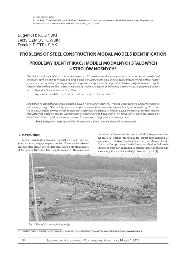 Pdf Problems Of Steel Construction Modal Models Identification