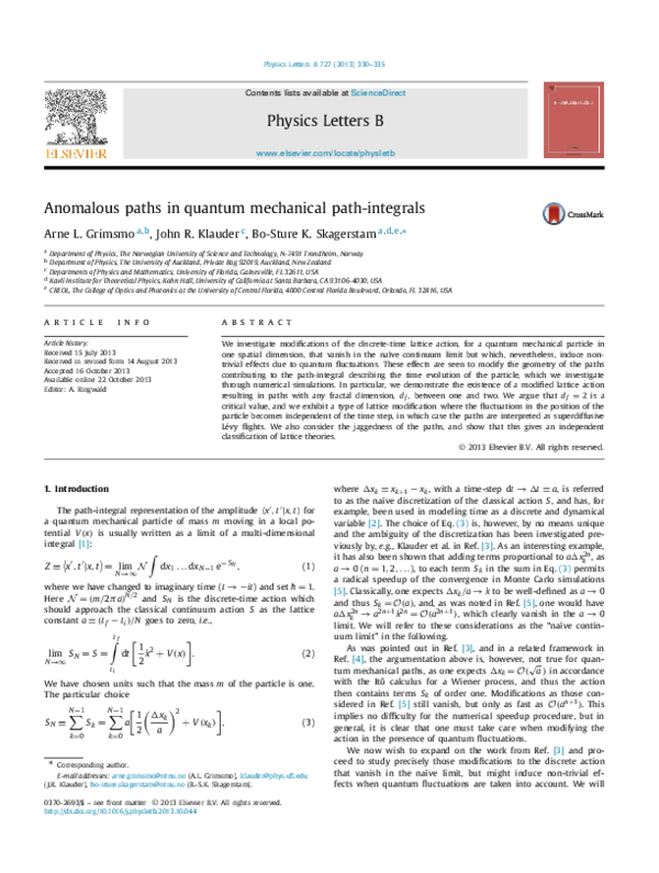 (PDF) Anomalous paths in quantum mechanical path-integrals | John ...