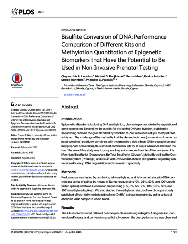 (PDF) Bisulfite Conversion of DNA: Performance Comparison of Different ...