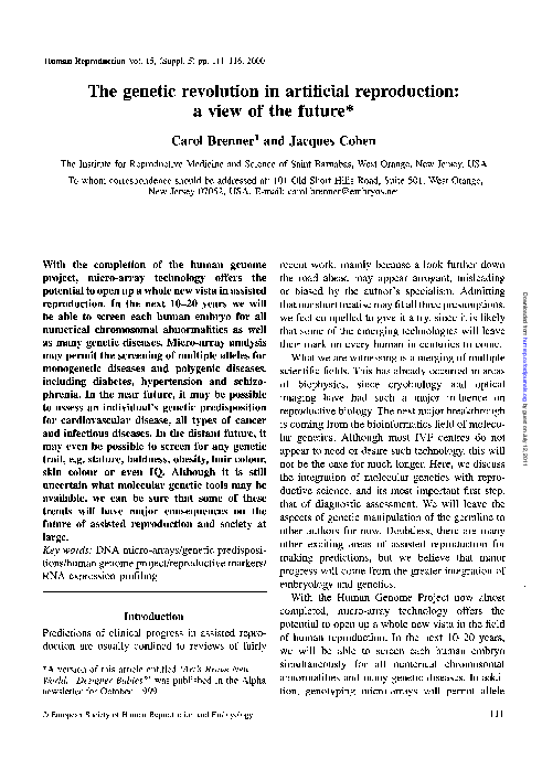 (PDF) The genetic revolution in artificial reproduction: a view of the ...