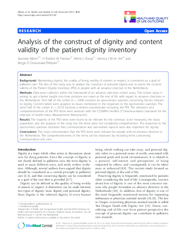 (PDF) Analysis of the construct of dignity and content validity of the ...